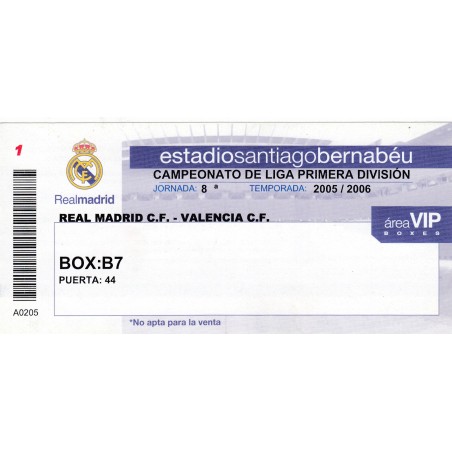 Real Madrid vs Valencia LFP 2005-06 ticket