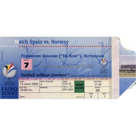 SPAIN vs NORWAY 2000 UEFA European Football Championship ticket