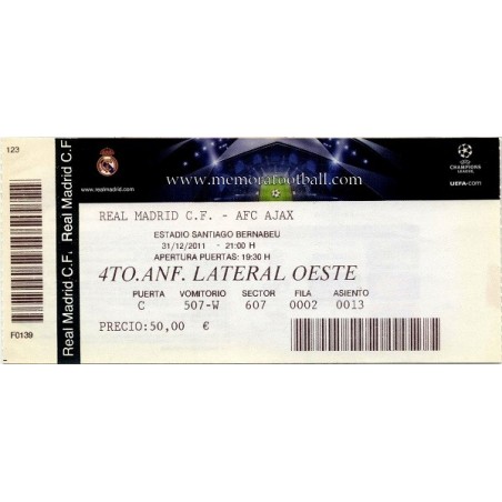 Real Madrid v AFC Ajax 2011-12 Champions League ticket